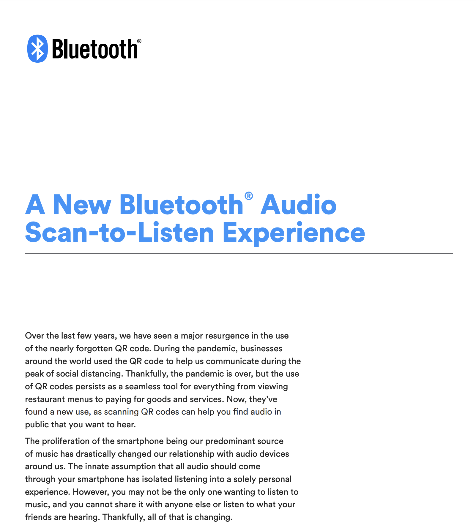 A New Bluetooth® Audio Scan-to-Listen Experience | Bluetooth® Technology Website